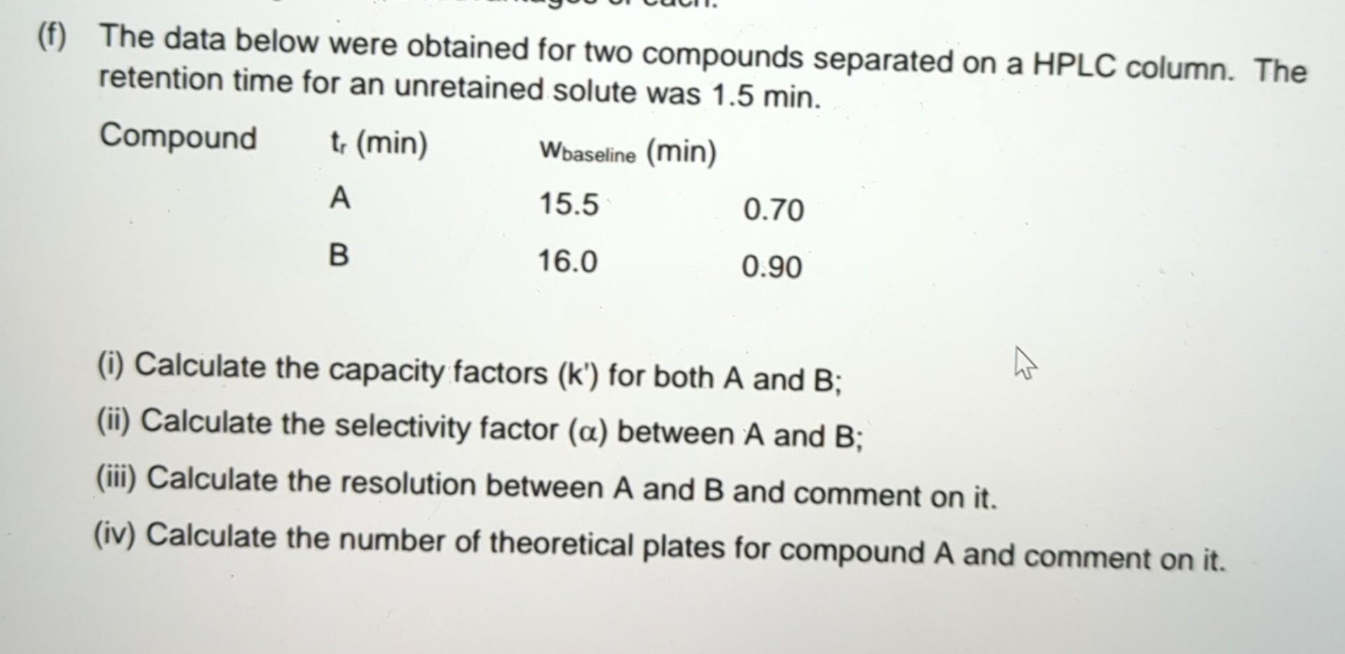 Solved f) The data below were obtained for two compounds | Chegg.com