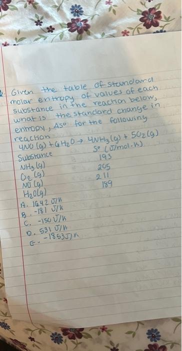 Given the table of standard molar entropy of values | Chegg.com Given the table of standard molar entropy of values | Chegg.com