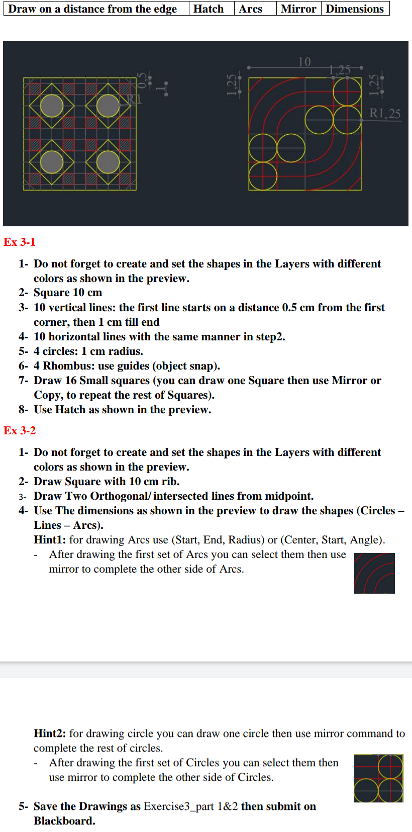 Solved Draw on a distance from the edge Hatch Arcs Mirror | Chegg.com