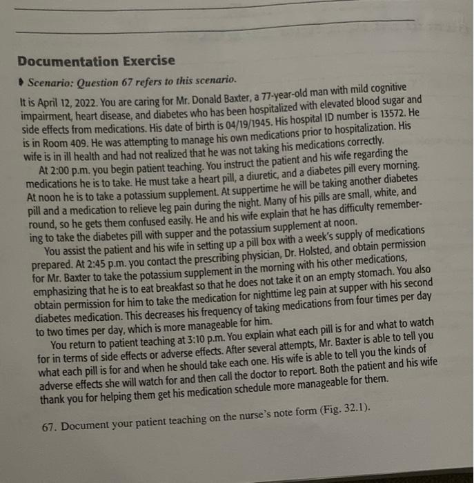Solved Documentation Exercise Scenario: Question 67 refers | Chegg.com