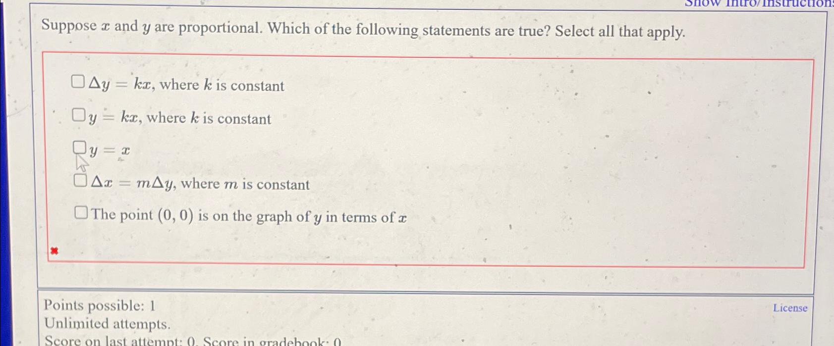 Solved Suppose x and y are proportional. Which of the | Chegg.com