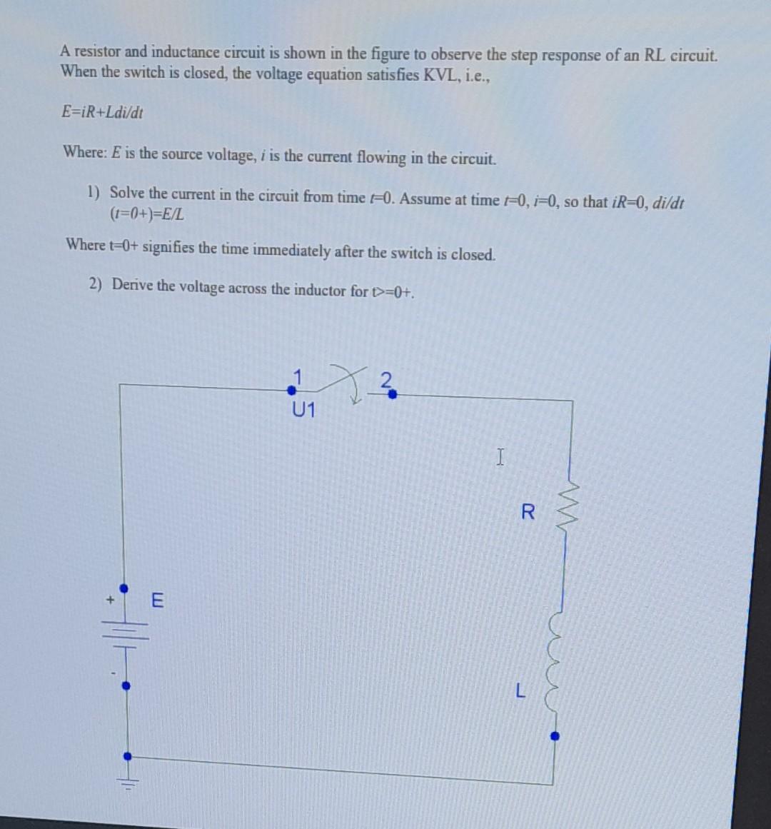 Solved A resistor and inductance circuit is shown in the | Chegg.com