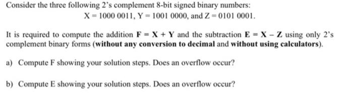 Solved Consider the three following 2's complement 8-bit | Chegg.com