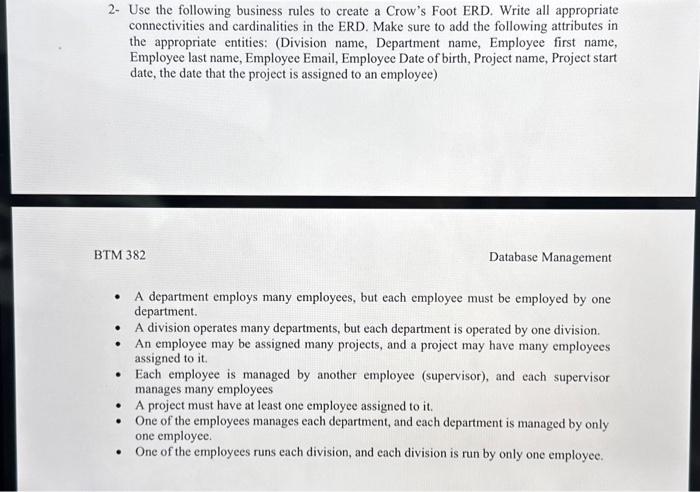 Solved 2- Use the following business rules to create a | Chegg.com