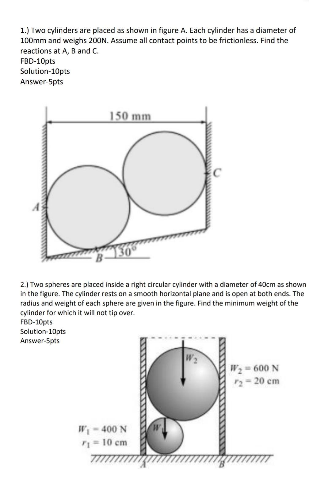 Solved 1.) Two cylinders are placed as shown in figure A. | Chegg.com