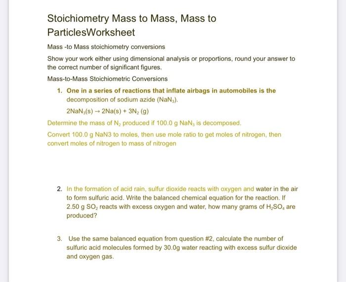 Solved Stoichiometry Mass to Mass, Mass to | Chegg.com