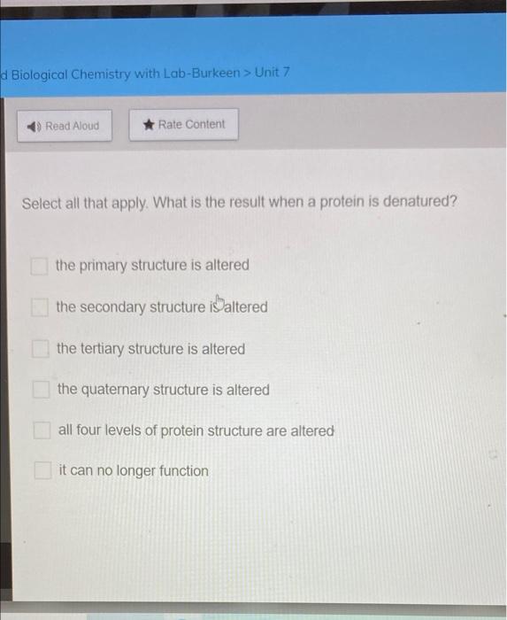 Solved d Biological Chemistry with Lab-Burkeen > Unit 7 Read | Chegg.com