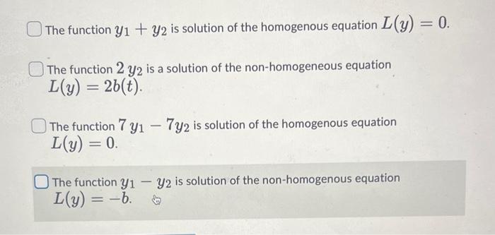 Solved Suppose that y1(t) is solution of L(y1)=0 and y2(t) | Chegg.com