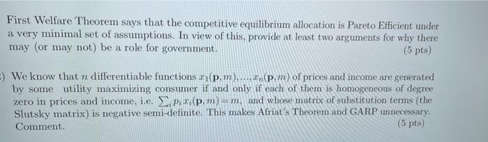Solved First Welfare Theorem says that the competitive | Chegg.com