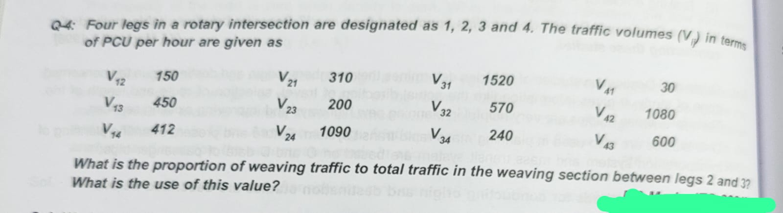 Solved Q4: Four legs in a rotary intersection are designated | Chegg.com