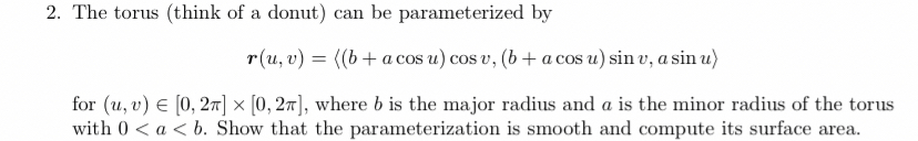 Solved The torus (think of a donut) ﻿can be parameterized | Chegg.com