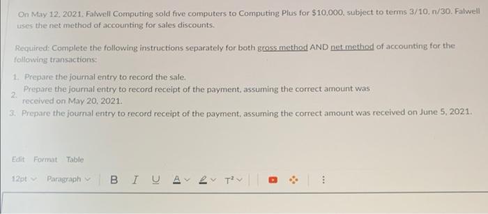 Solved On May 12. 2021. Fatwell Computing sold five | Chegg.com