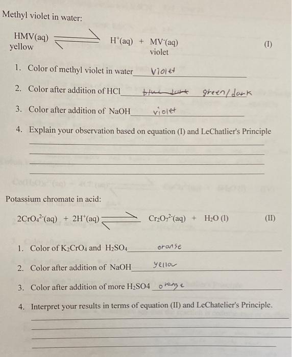 Solved Methyl violet in water: HMV(aq) yellow H(aq) + MV | Chegg.com
