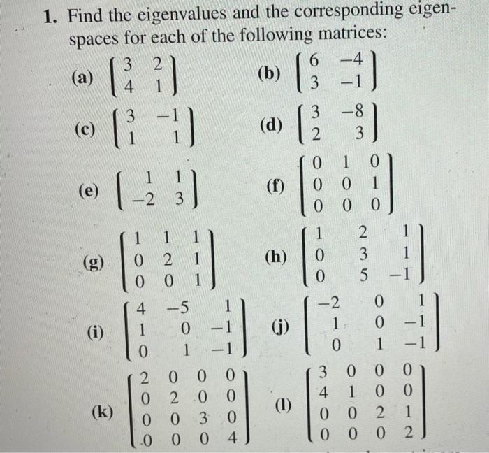 Solved 1. Find the eigenvalues and the corresponding eigen- | Chegg.com