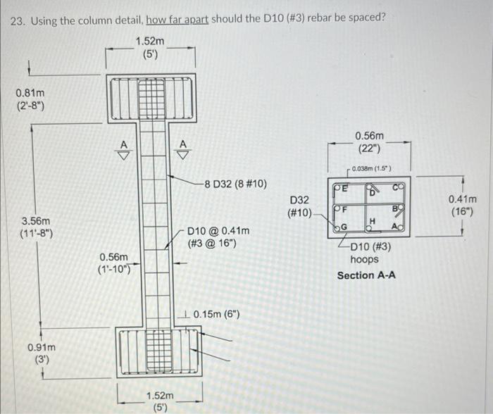 Solved 23. Using the column detail, how far apart should the | Chegg.com