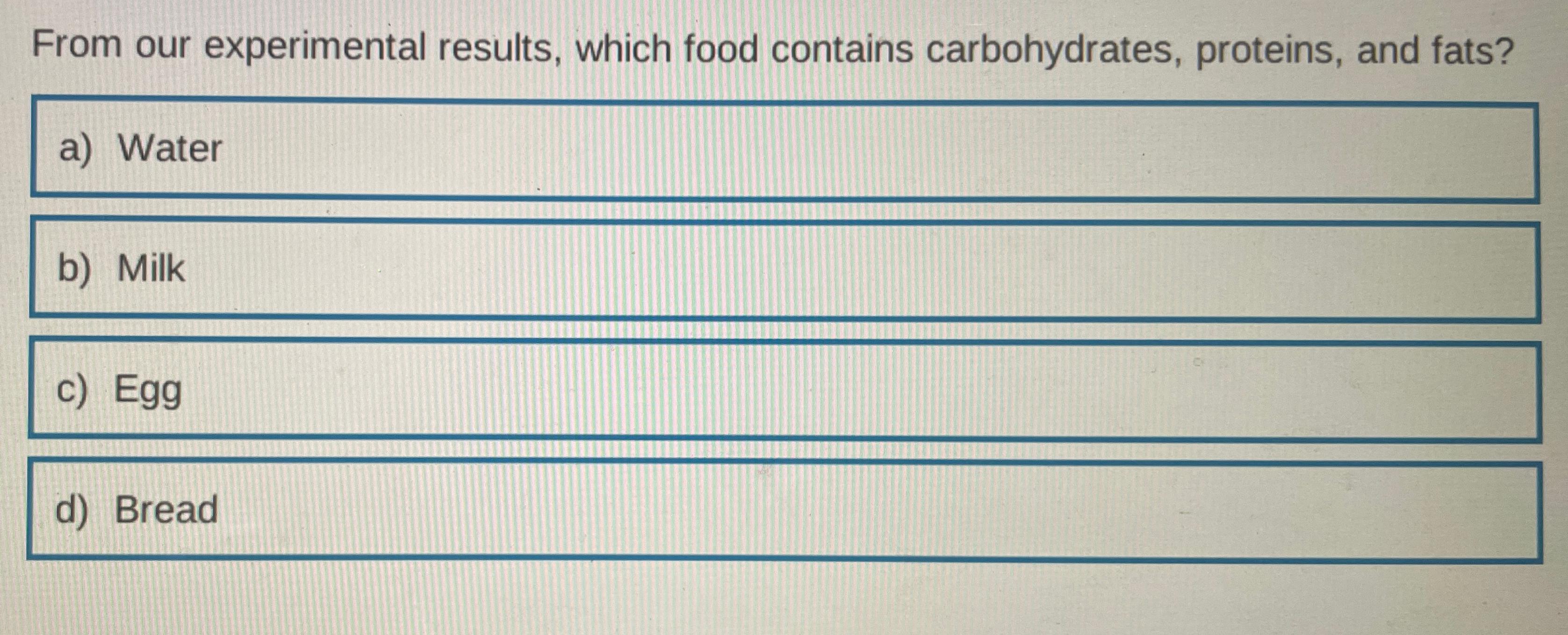 Solved From our experimental results, which food contains | Chegg.com