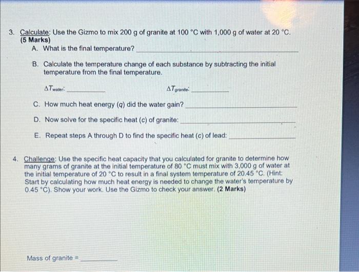 Solved 3. Calculate: Use the Gizmo to mix 200 g of granite | Chegg.com