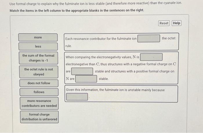 Solved Use formal charge to explain why the fulminate ion is | Chegg.com