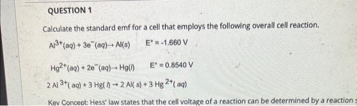 Solved Calculate The Standard Emf For A Cell That Employs