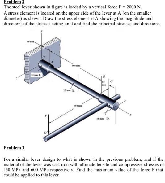 Solved Problem 2 The steel lever shown in figure is loaded | Chegg.com