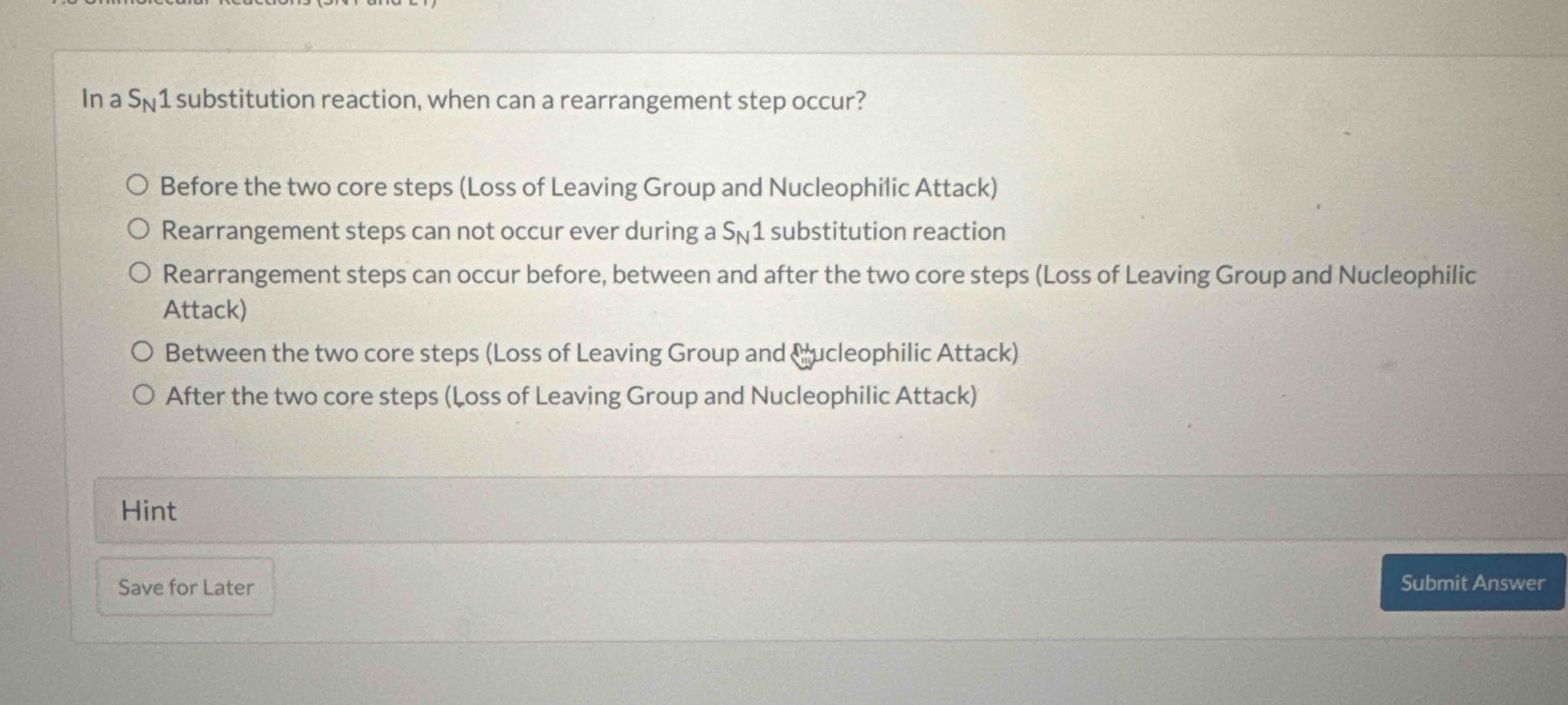 Solved In a \( \mathrm{S}_{\mathrm{N}} 1 \) ﻿substitution | Chegg.com