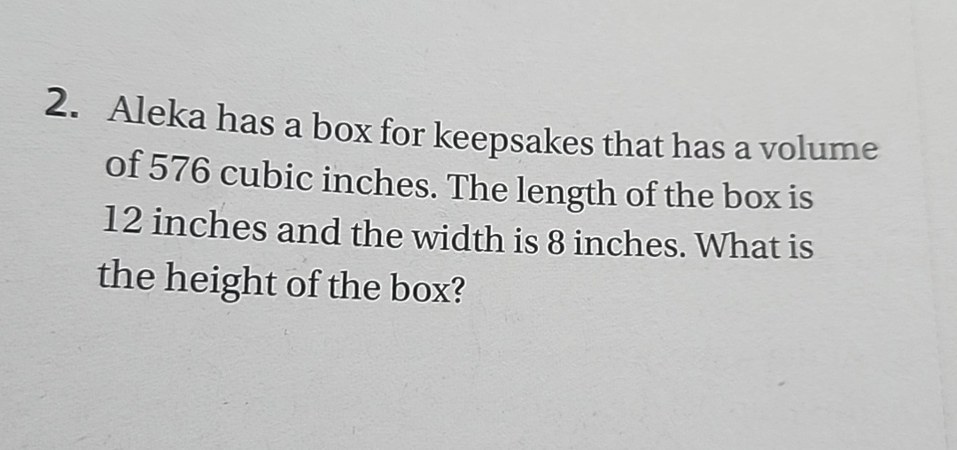 Solved Aleka has a box for keepsakes that has a volume of | Chegg.com