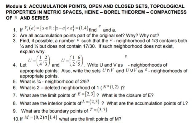 Solved Module 5: ACCUMULATION POINTS, OPEN AND CLOSED SETS, | Chegg.com