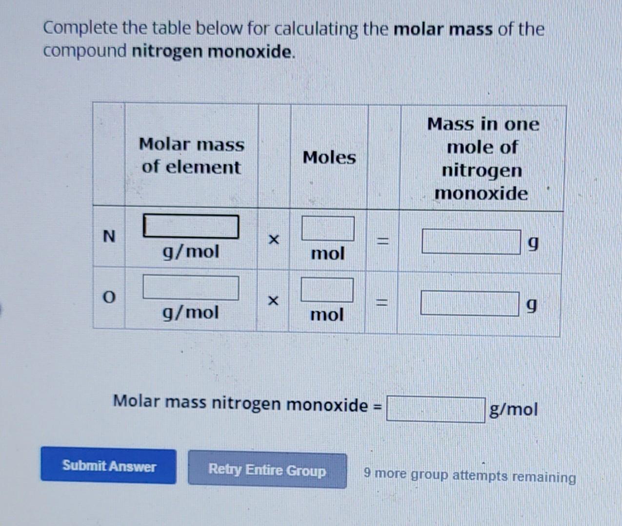 Solved Complete the table below for calculating the molar | Chegg.com