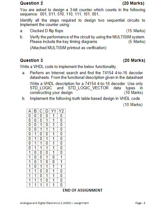Solved Question 2(20 ﻿Marks)You are asked to design a 3 -bit | Chegg.com