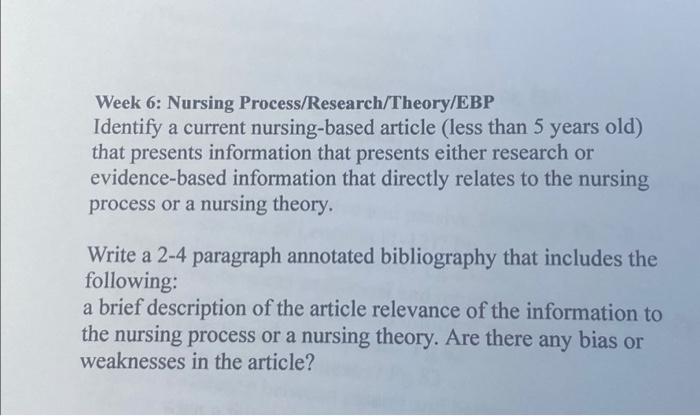 Solved Week 6: Nursing Process/Research/Theory/EBP Identify | Chegg.com