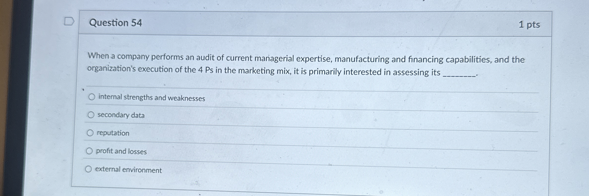 Solved Question 541 ﻿ptsWhen a company performs an audit of | Chegg.com
