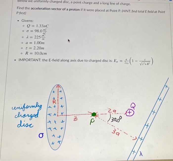 Solved Below we uniformly charged disc, a point charge and a | Chegg.com