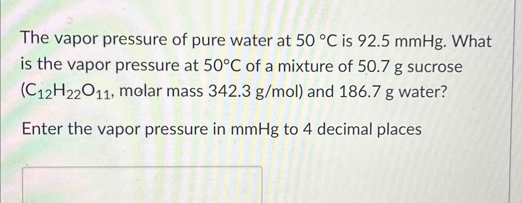 Solved The vapor pressure of pure water at 50°C ﻿is | Chegg.com