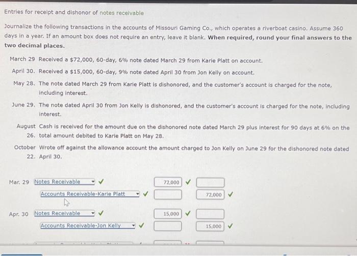 Solved Entries for receipt and dishonor of notes receivable | Chegg.com