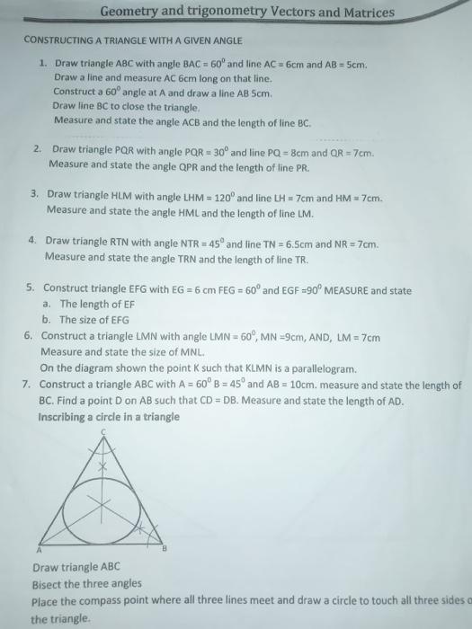 Solved Geometry and trigonometry Vectors and Matrices | Chegg.com