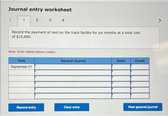 Solved Journal entry worksheet Record the payment of rent on | Chegg.com