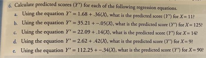 Solved 6. Calculate predicted scores (Y′) for each of the | Chegg.com