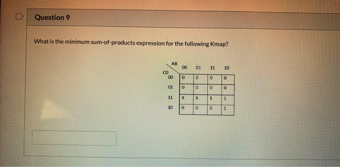 Solved Question 9 What is the minimum sum-of-products | Chegg.com
