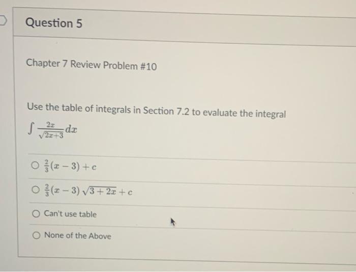 Solved Question 5 Chapter 7 Review Problem #10 Use the table | Chegg.com