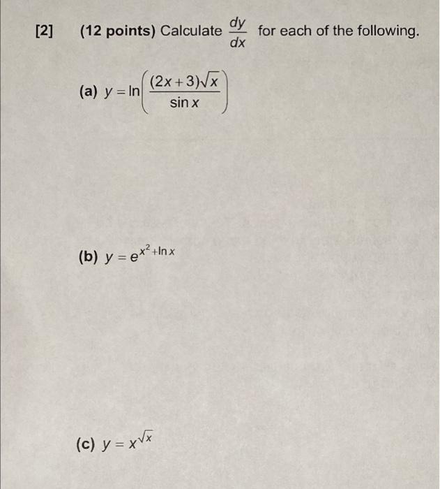 Solved [2] (12 points) Calculate for each of the following. | Chegg.com