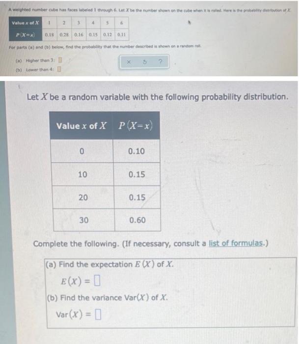 Solved A weighted number cube has faces labeled through 6 | Chegg.com