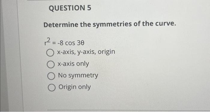 Solved Determine the symmetries of the curve. r2=−8cos3θ | Chegg.com