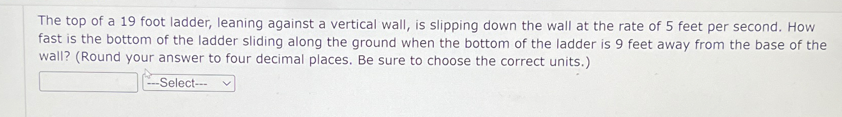 Solved The top of a 19 ﻿foot ladder, leaning against a | Chegg.com