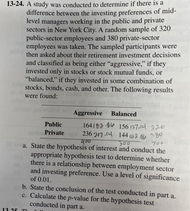 Solved 13-24. A study was conducted to determine if there is | Chegg.com