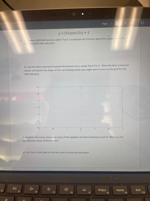 Solved y=(5x)cos(3x)+1 1. Wriate a MATUa function called | Chegg.com