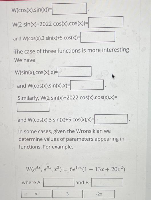 Solved The Wronskian of two differential functions f and g | Chegg.com