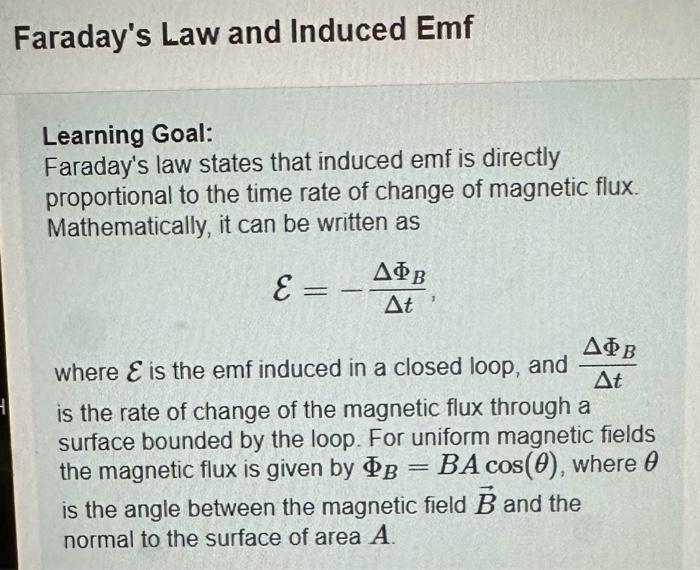 Solved Faraday's Law and Induced Emf Learning Goal: | Chegg.com