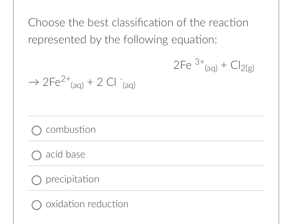 Solved Choose the best classification of the reaction | Chegg.com