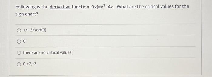 Solved Following is the derivative function f′(x)=x3−4x. | Chegg.com