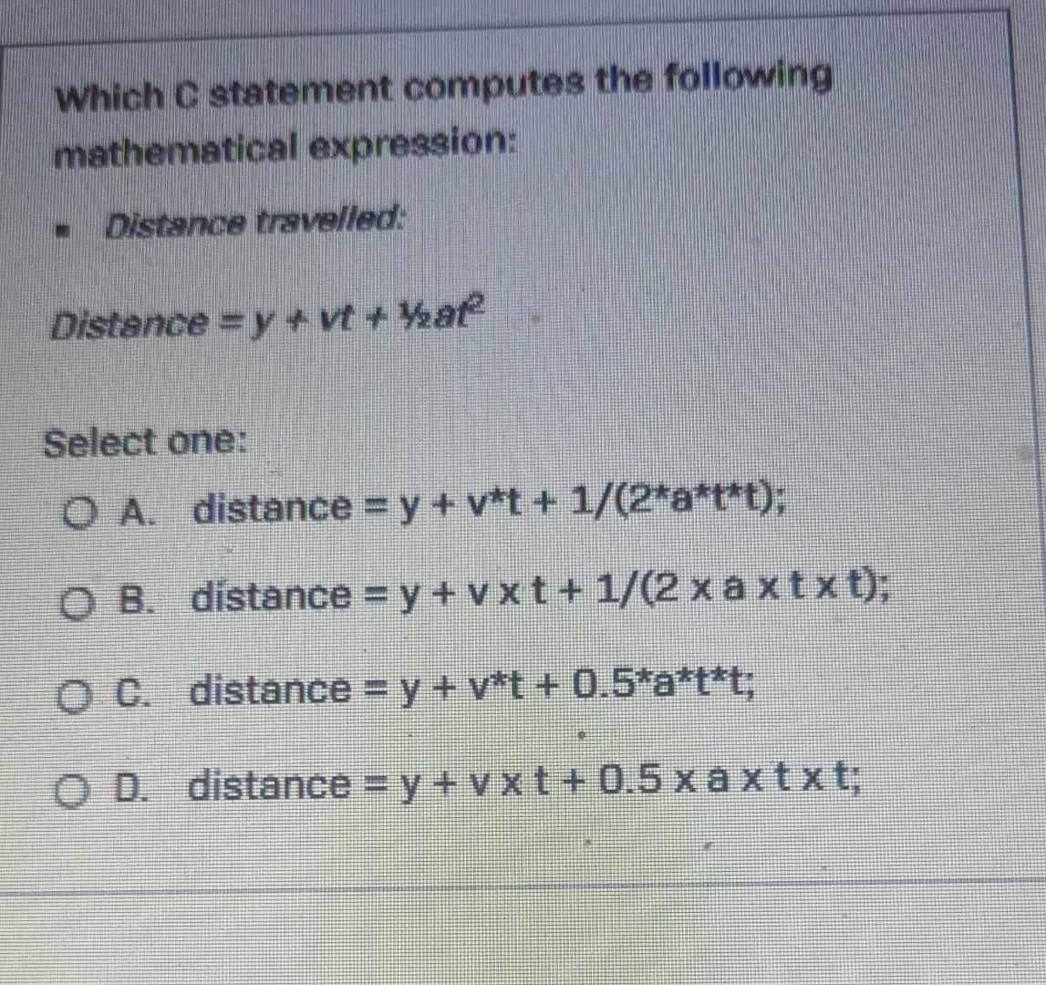 Solved Which C statement computes the following mathematical | Chegg.com